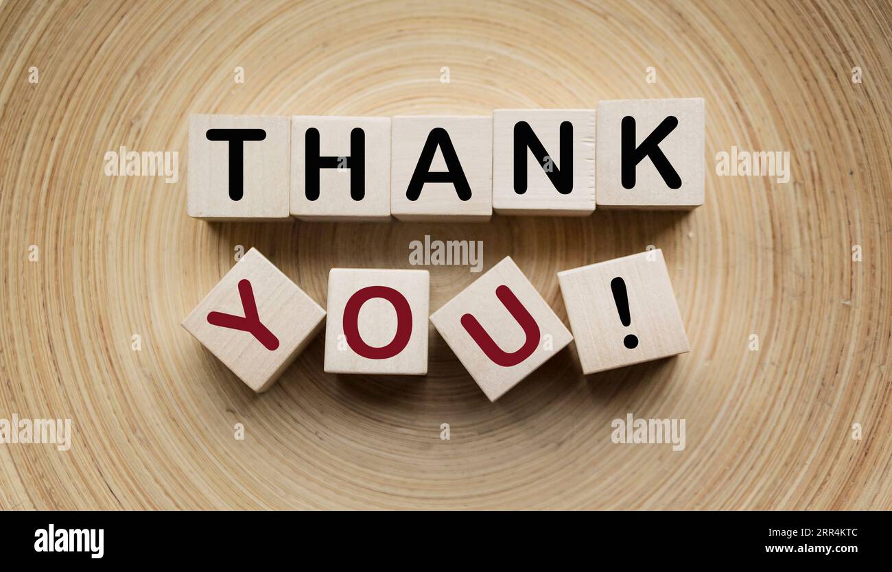 Thank you concept. Wooden blocks on a vintage table with text. copy ...
