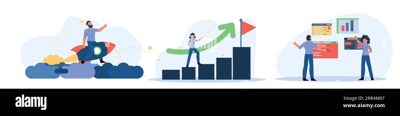 People analysis data commerce. Vector employee man and woman with ...
