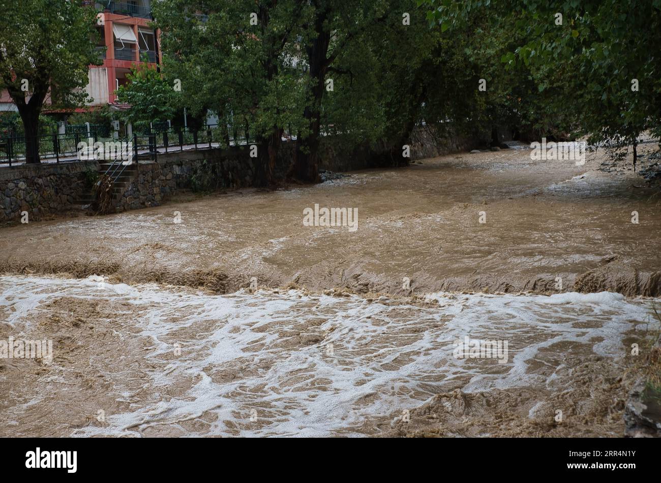 climate change, disaster from a storm, flooding of the Krausidon river ...