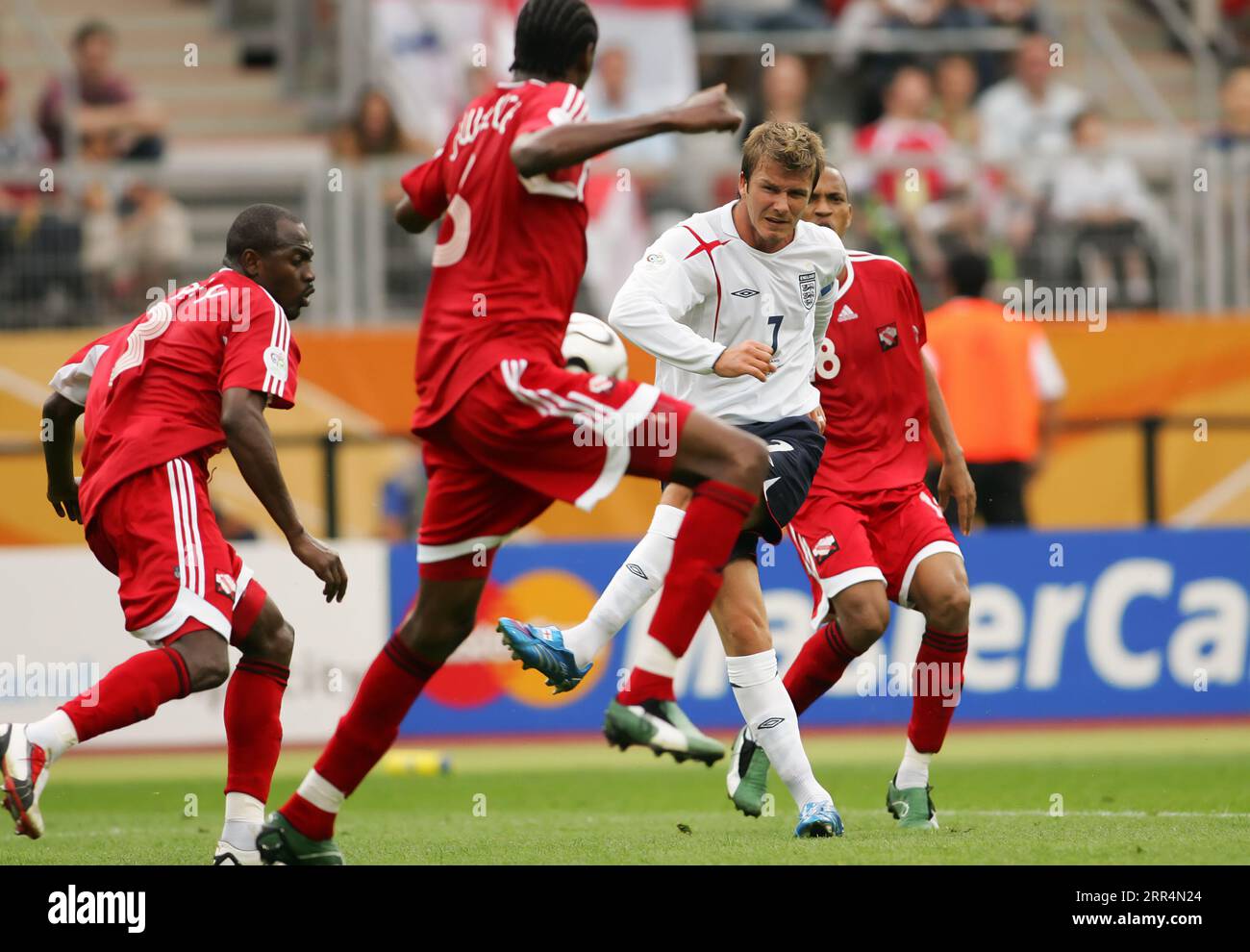 David Beckham in action for England against Trinidad and Tobago in the ...