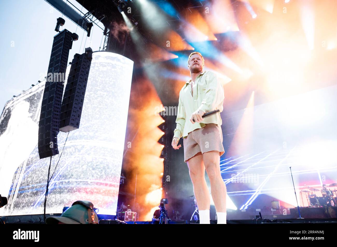 Leeds, UK. 25th August 2023. Dan Reynolds, guitarist Wayne Sermon ...