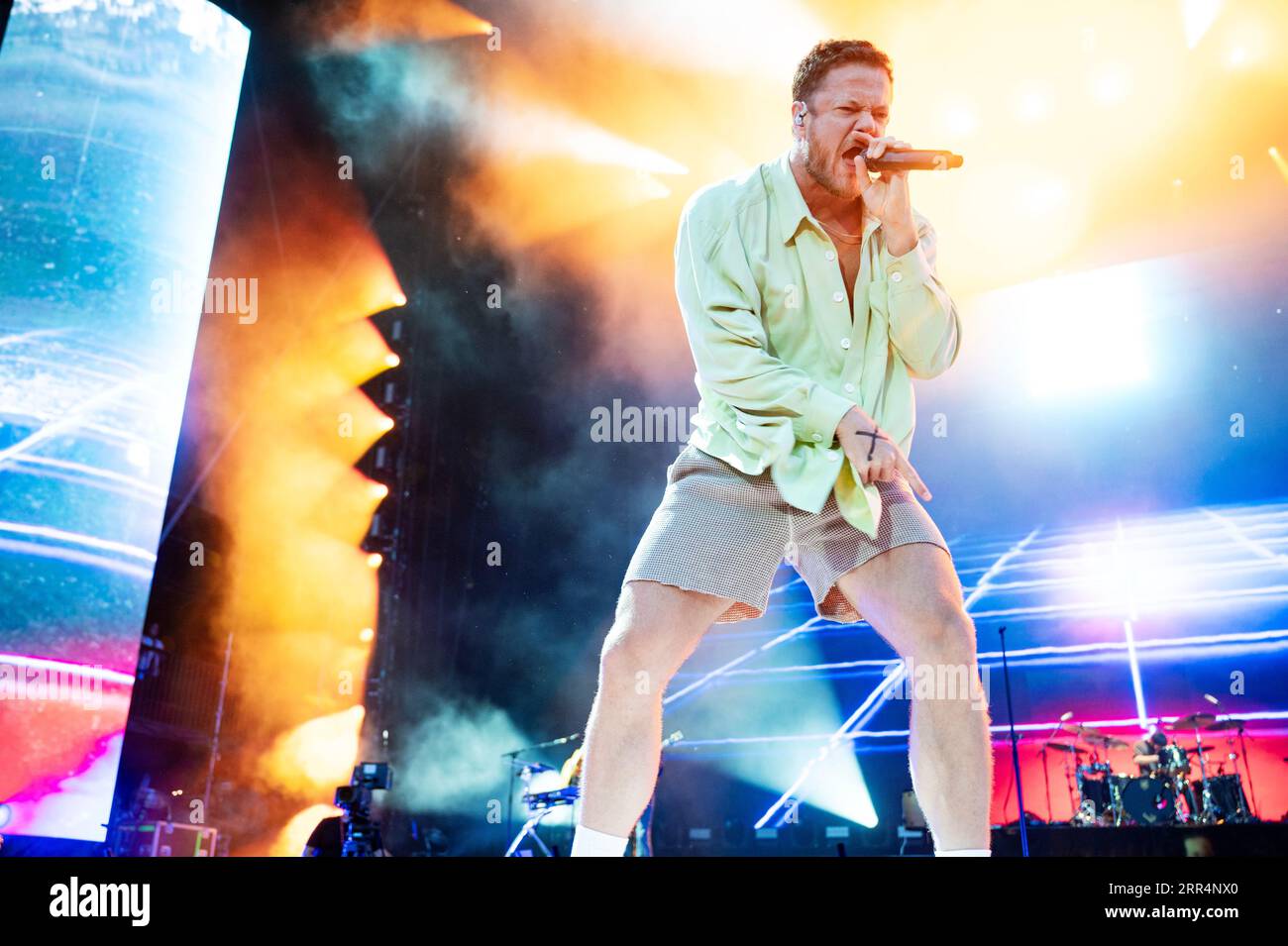 Leeds, UK. 25th August 2023. Dan Reynolds, guitarist Wayne Sermon ...
