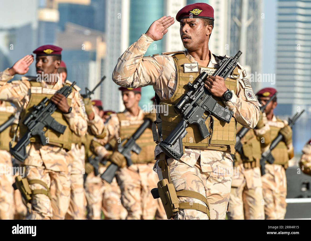 201211 -- DOHA, Dec. 11, 2020 -- Qatari soldiers participate in a ...