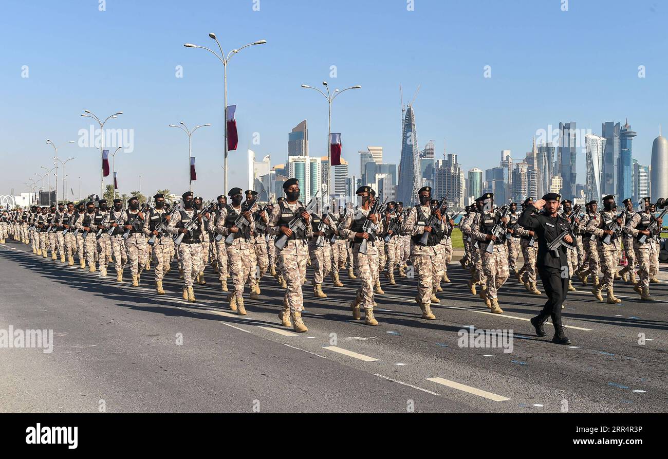 201211 -- DOHA, Dec. 11, 2020 -- Qatari soldiers participate in a ...