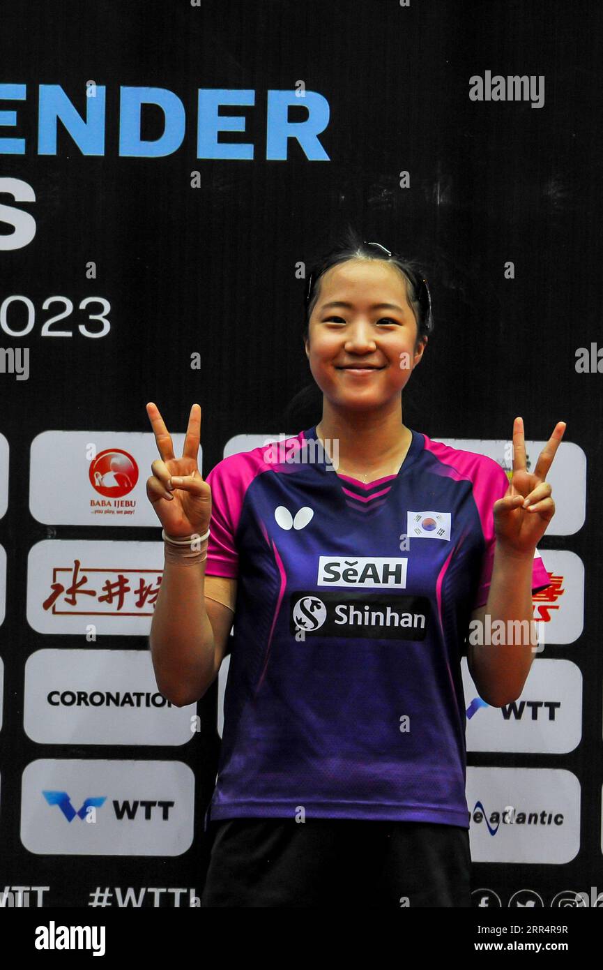 LAGOS, NIGERIA - JUNE 18: Shin Yubin of Korea (Winner) during the WTT ...