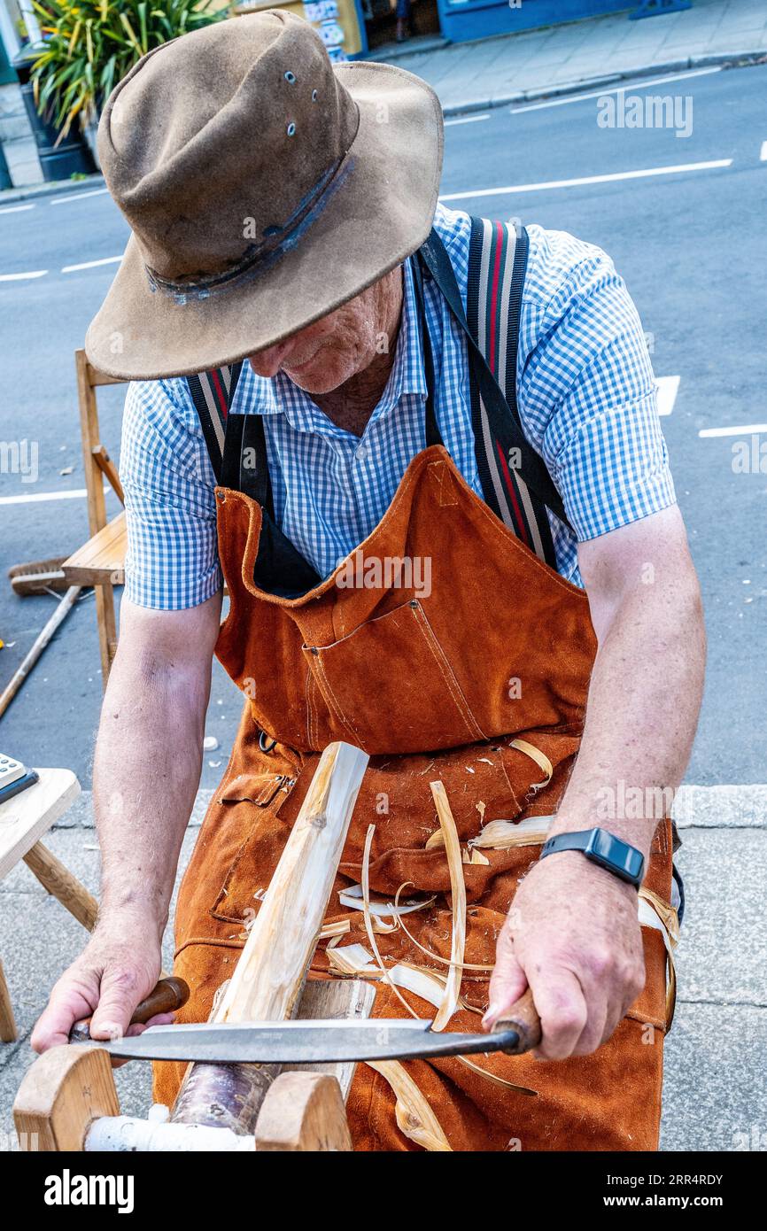 Carpenter working at his stall in Bridport Saturday Street Market ... Carpenter working at his stall in Bridport Saturday Street Market ...