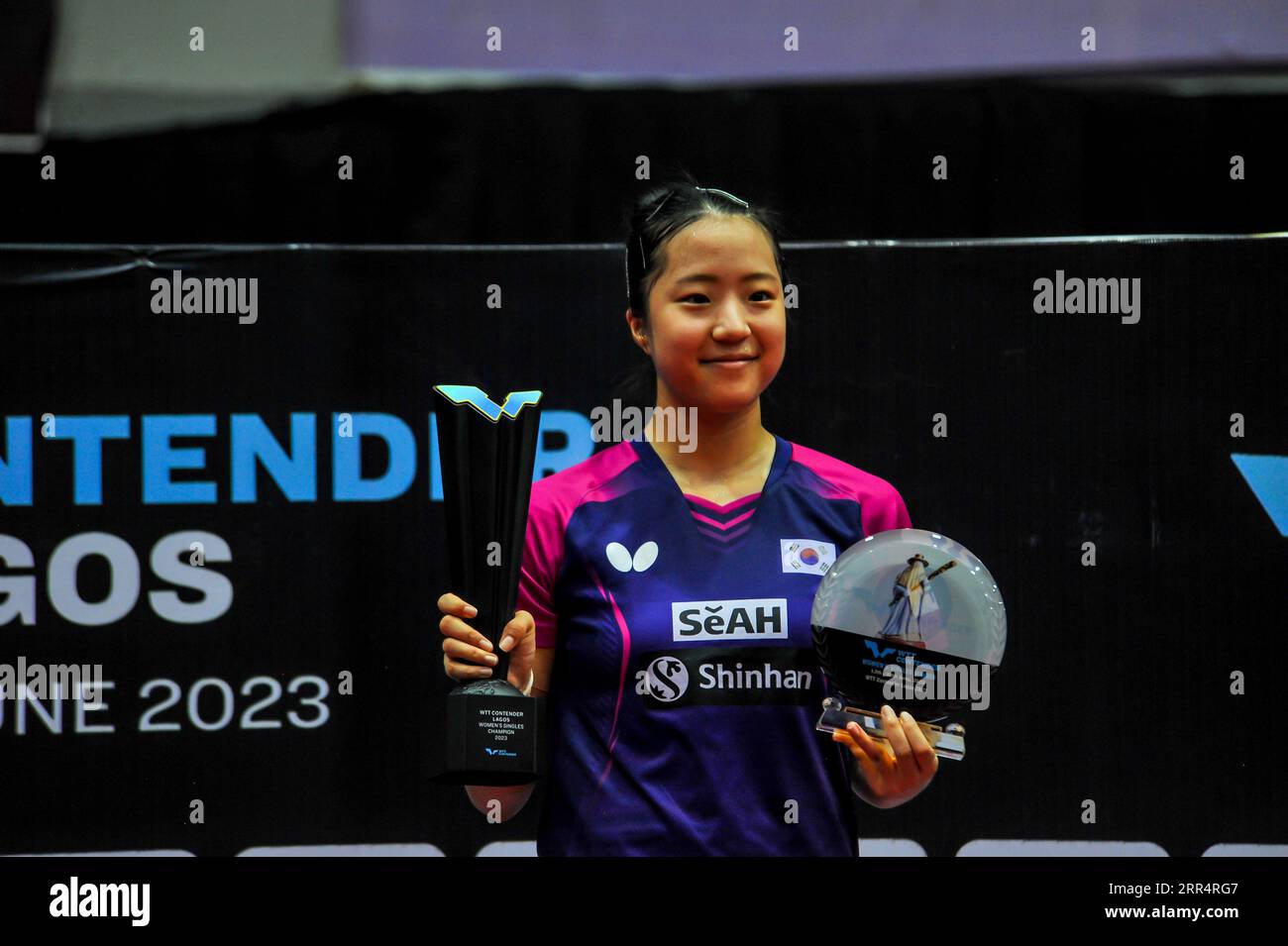LAGOS, NIGERIA - JUNE 18: Shin Yubin of Korea (Winner) during the WTT ...