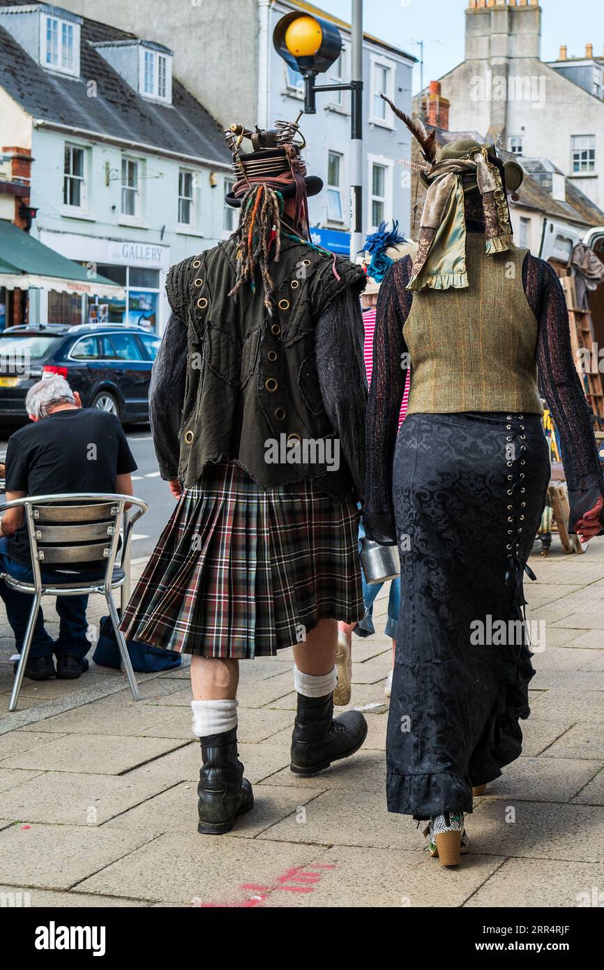 Bridport, Dorset. England. People celebrate the Bridport Hat Festival ...
