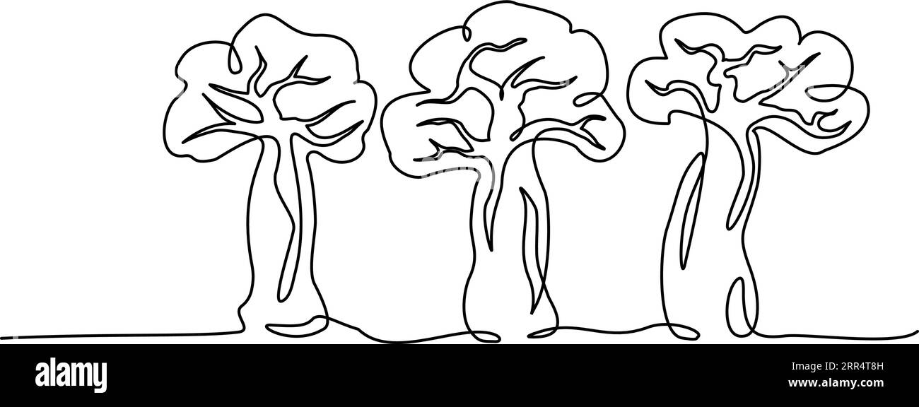 Three Exotic Baobab trees sign. Continuous one line art drawing style ...