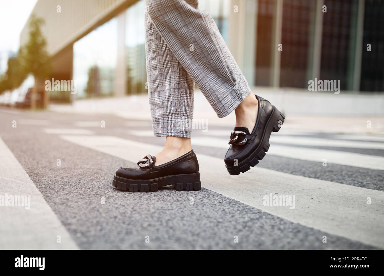 Female Legs While Woman Walking Crossing Street Outdoor, Cropped Shot ...