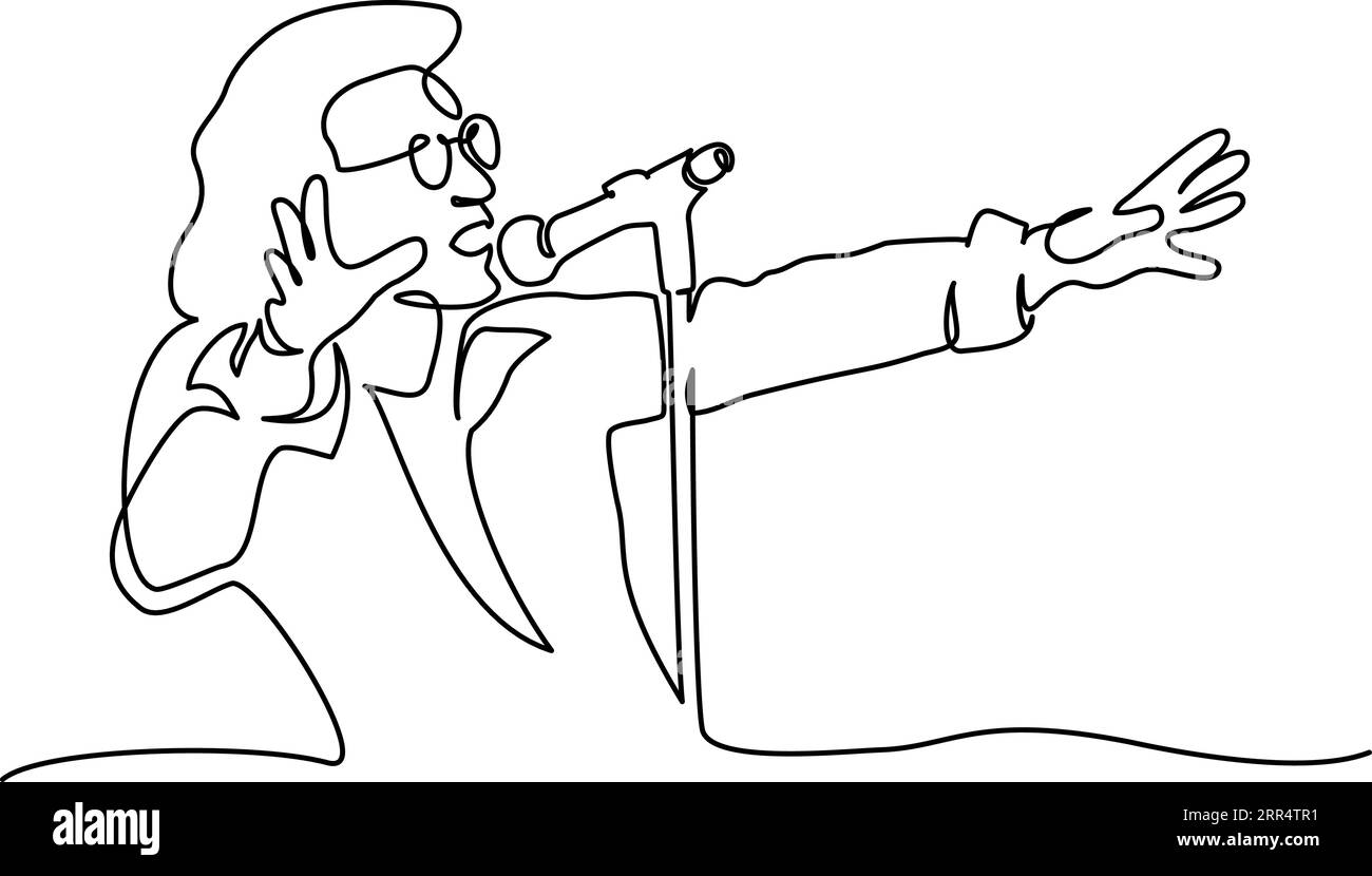 Man singing use microphone. Talented singer. Continuous one line art ...