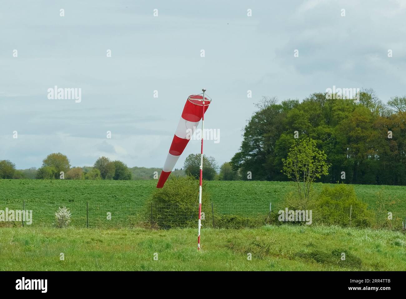 A red and white wind cone indicating the direction and strength of the ...