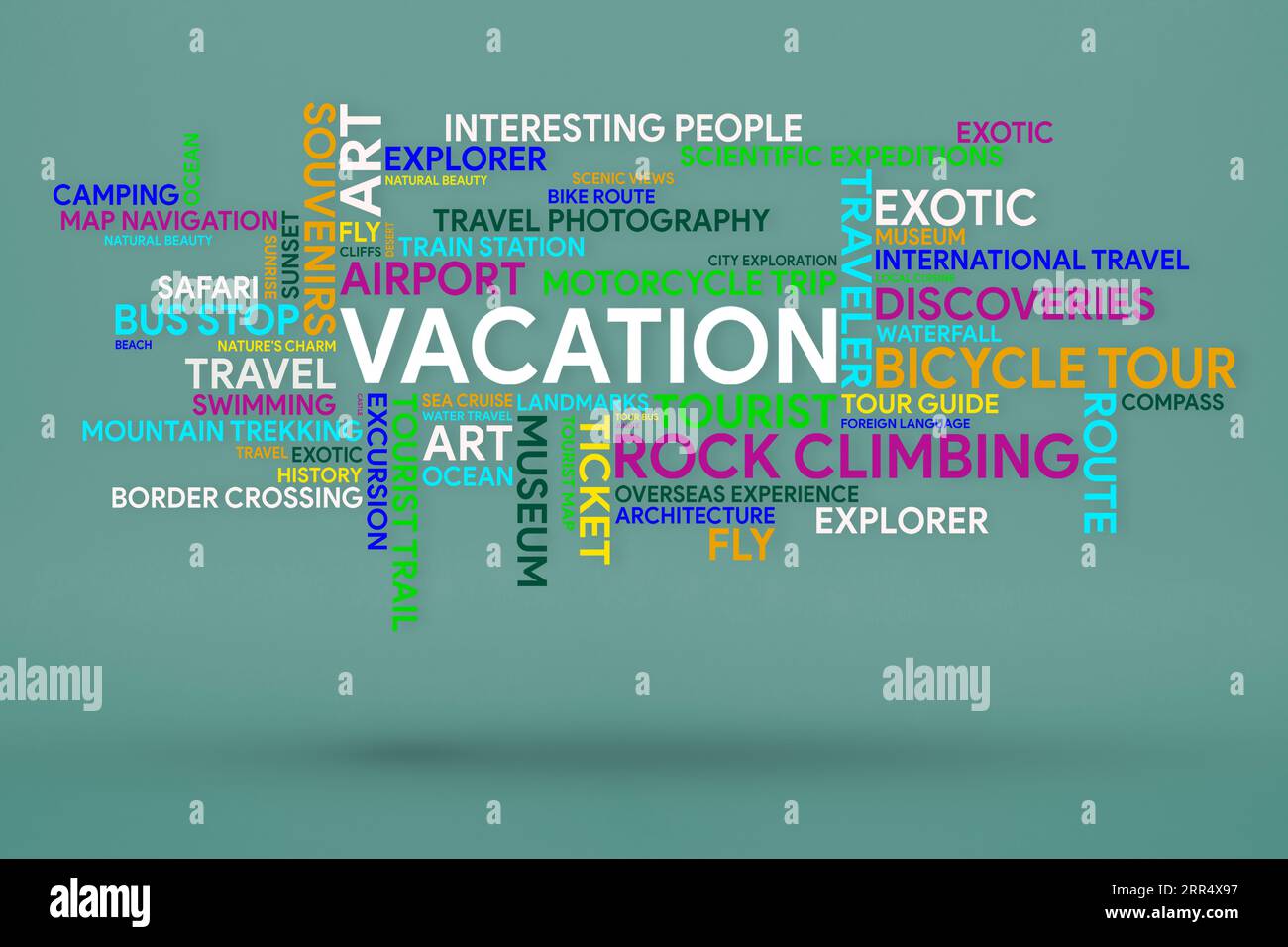 Word cloud on the theme of vacation. Holiday themed words in different ...