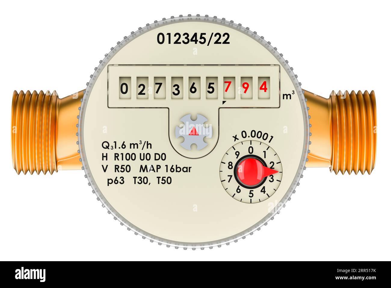 Water meter, front view. 3D rendering isolated on white background ...