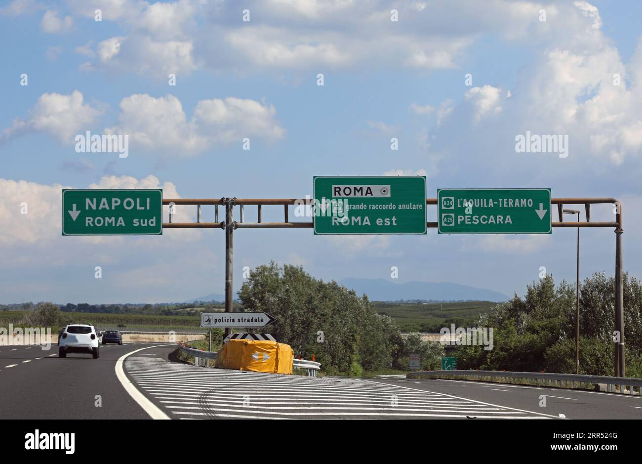 Large crossroads of the central Italy highway left goes to Naples right ...