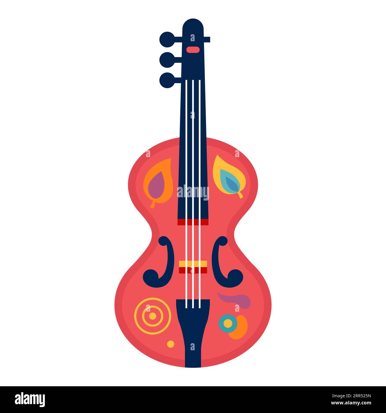 bright violin with drawings. musical instrument. flat vector ...