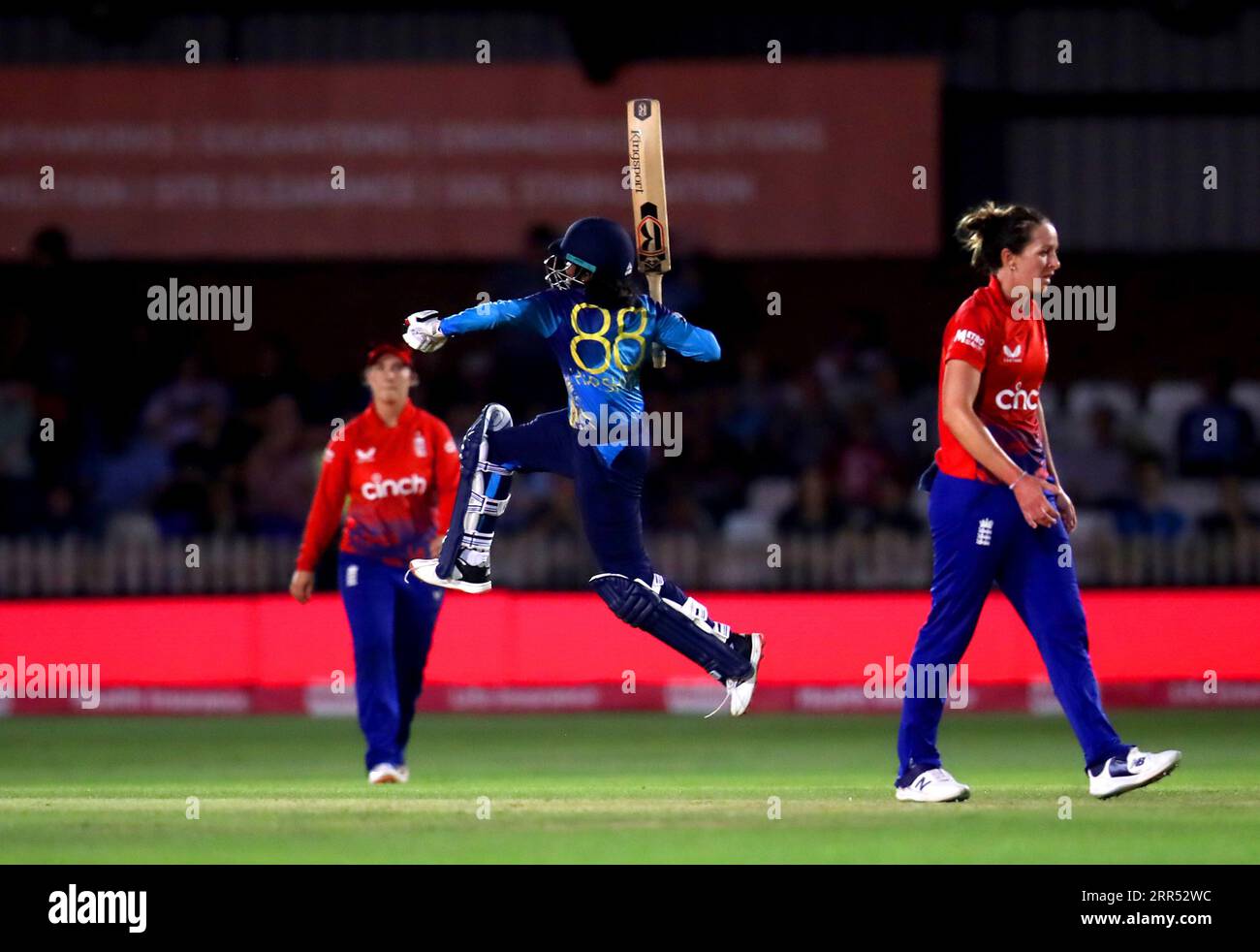 Sri Lanka's Harshitha Samarawickrama celebrates after winning the third ...
