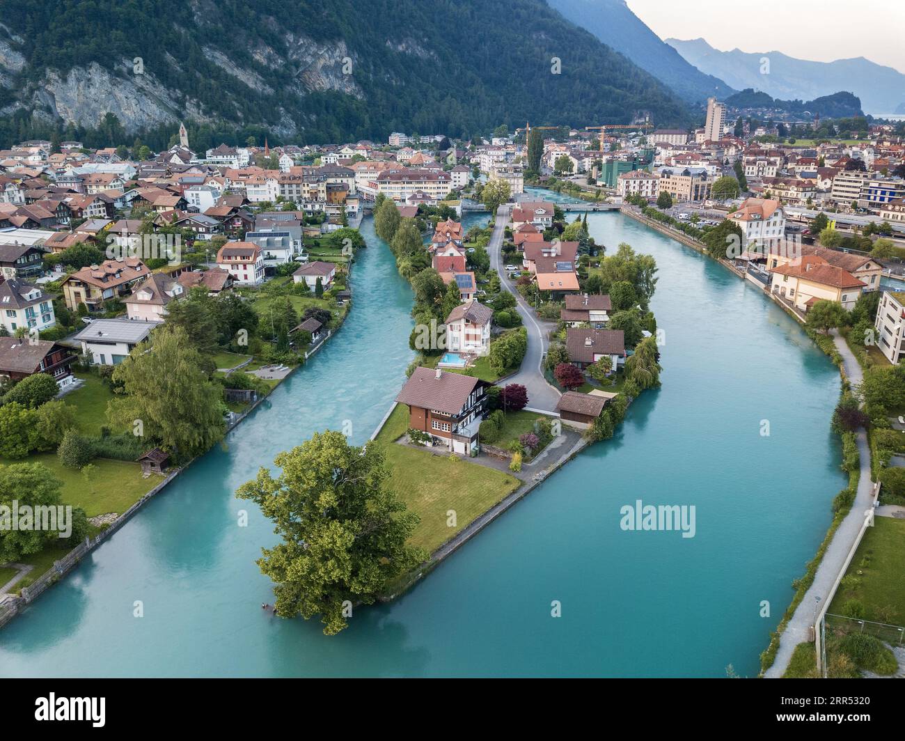 Interlaken, Switzerland - 17 June 2022: Aerial view over the city of ...