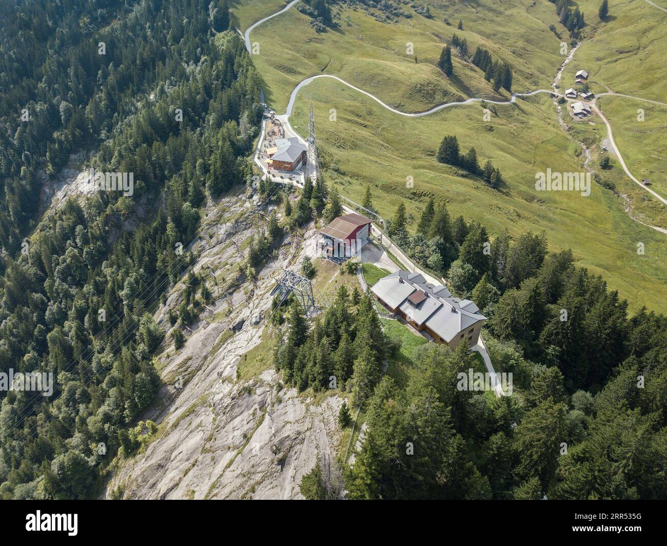 Aerial image of the Turren peak over the Lungern Lake in Canton Obwald ...
