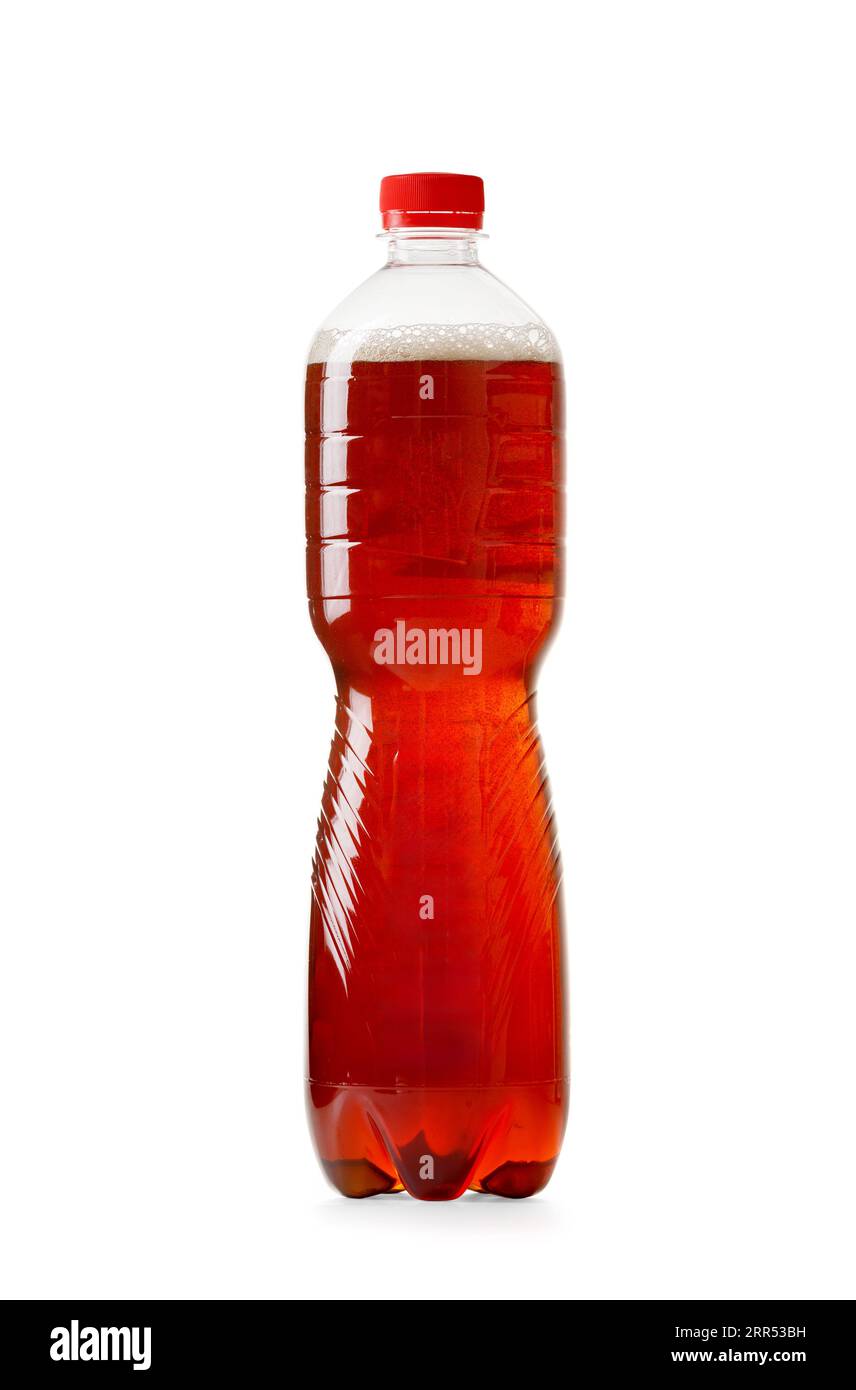 Craft draft dark beer in a transparent plastic bottle, isolated on a ...