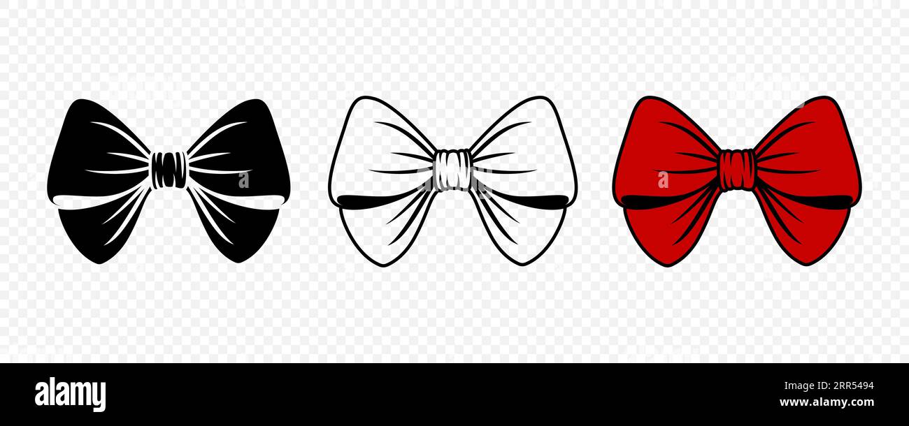 Vector Cartoon Bow Tie or Gift Bow, Cut Out and with Outline Icon Set ...