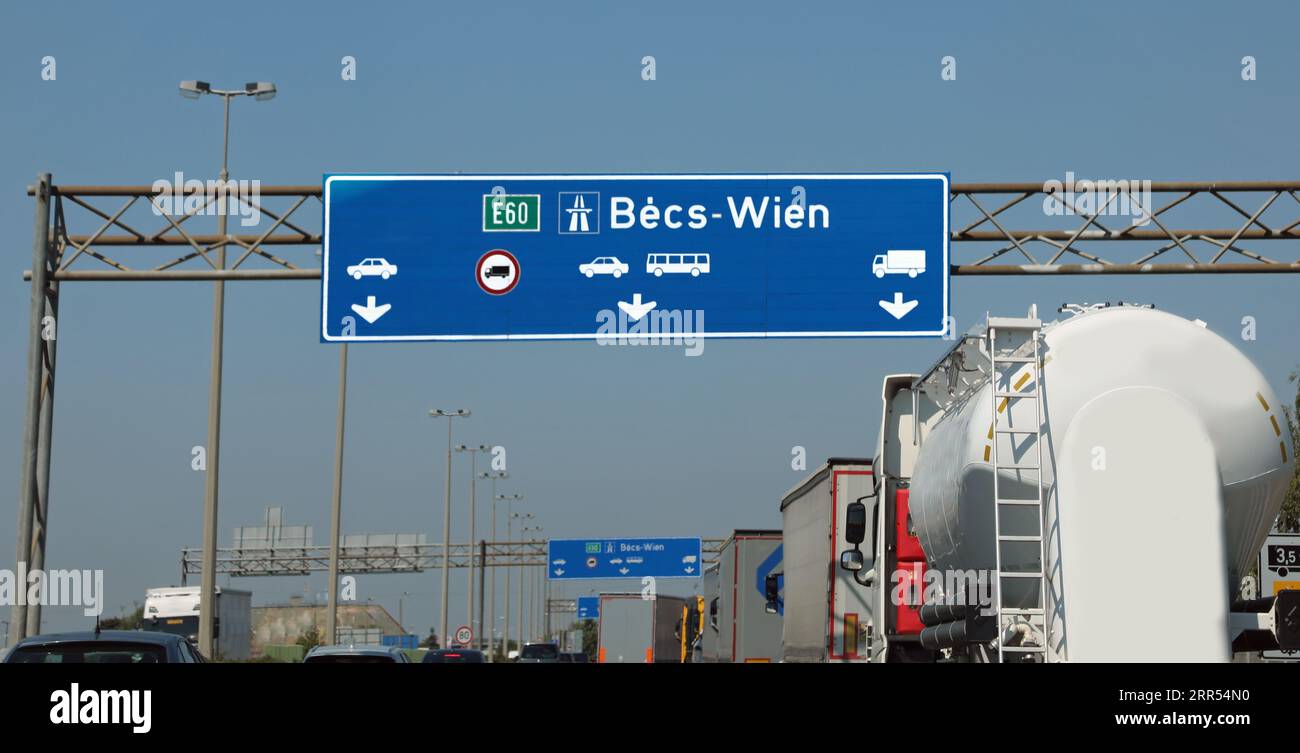 Highway signs in Austria to reach the border and various European place ...