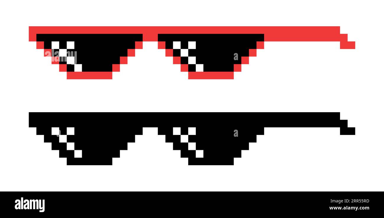 Vector Pixel Boss Glasses Icon Set in 8 bit Retro Style. Summer Meme ...