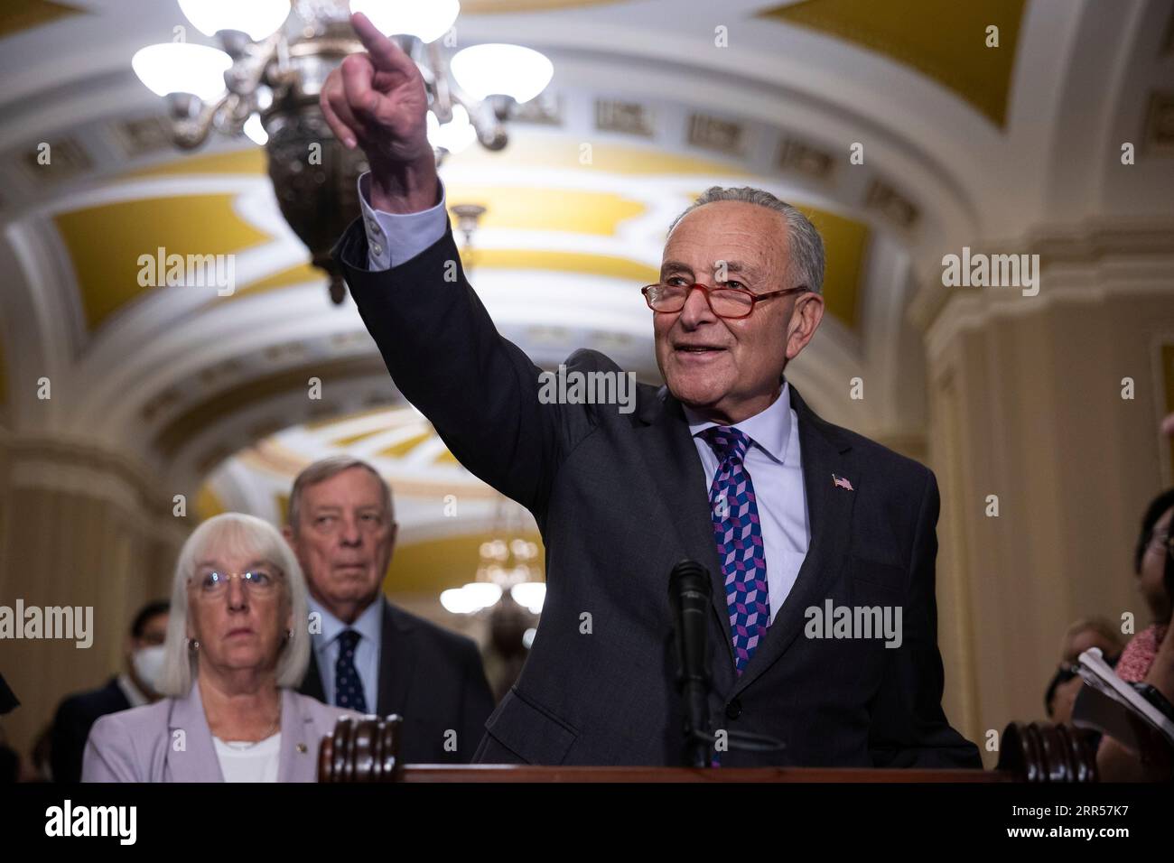 Senate Majority Leader Chuck Schumer (D-N.Y.) speaks alongside other ...