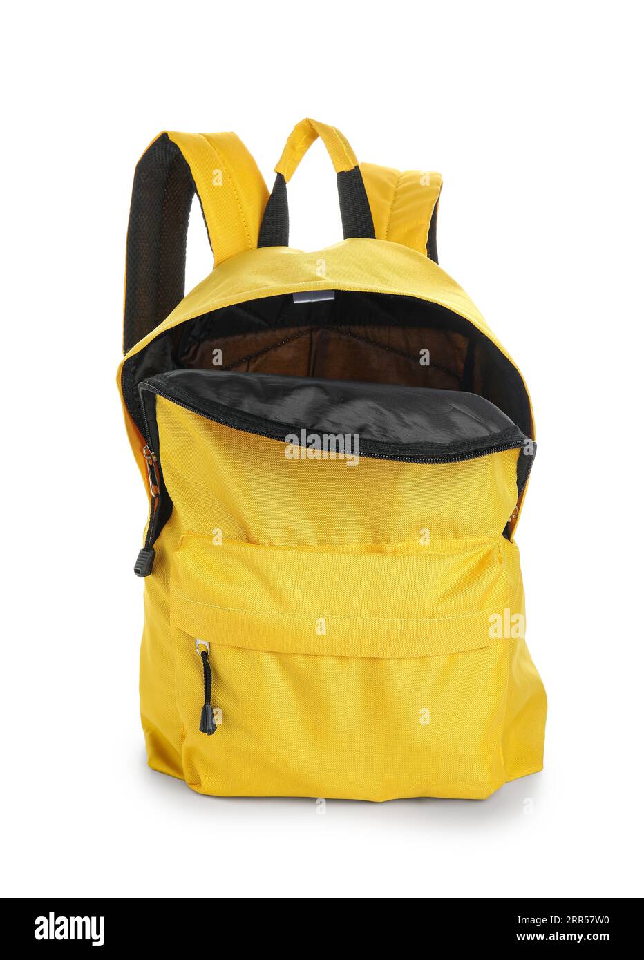 Stylish yellow school backpack on white background Stock Photo - Alamy