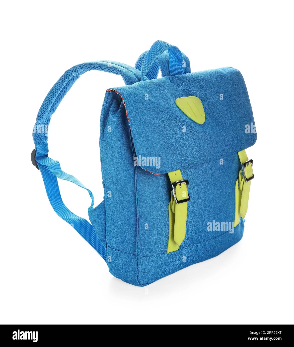 Stylish blue school backpack on white background Stock Photo - Alamy