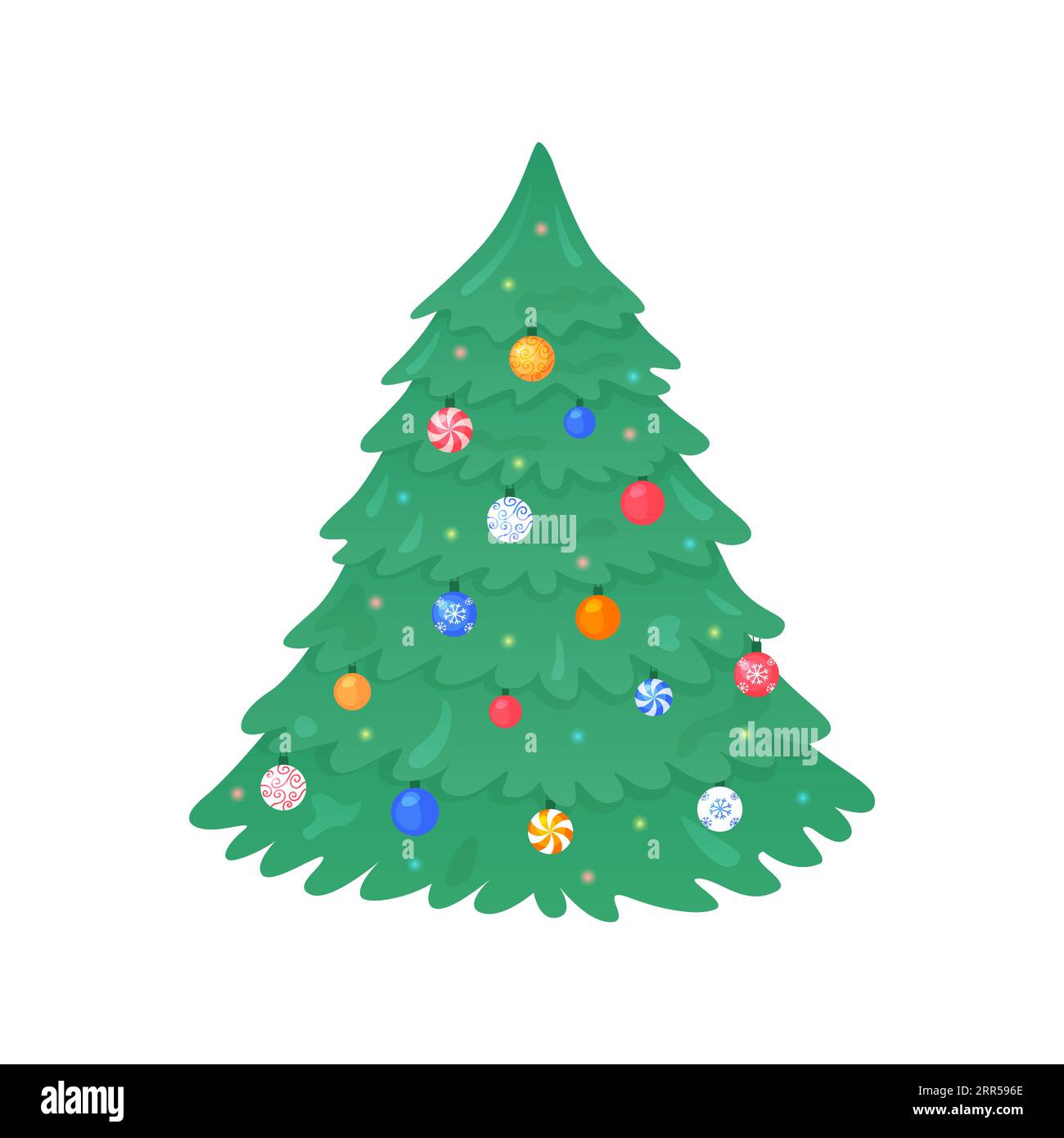 Christmas Tree isolated. Vector flat illustration. Decorated Xmas fir ...