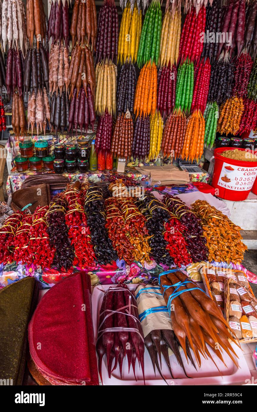 Churtchela (ჩურჩხელა) is a Georgian confection. Nuts coated with ...