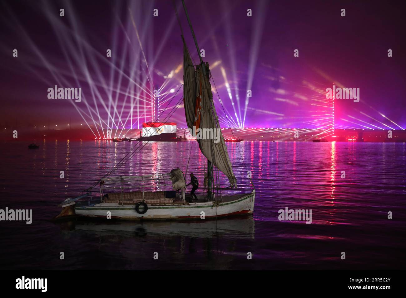 210101 -- CAIRO, Jan. 1, 2021 -- Tahya Misr Bridge is lit up during New ...