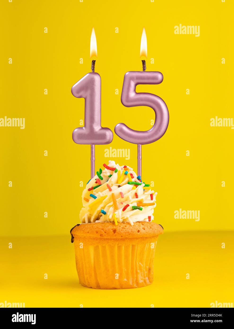 Birthday candle number 15 - Invitation card with yellow background ...