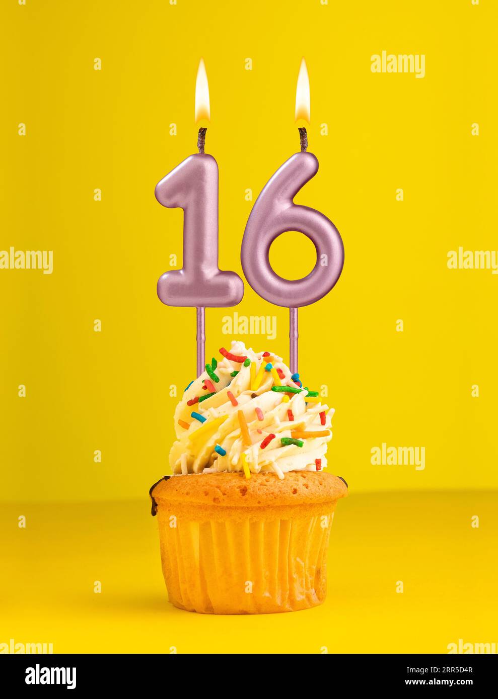Number 16 candle - Birthday card design in yellow background Stock ...
