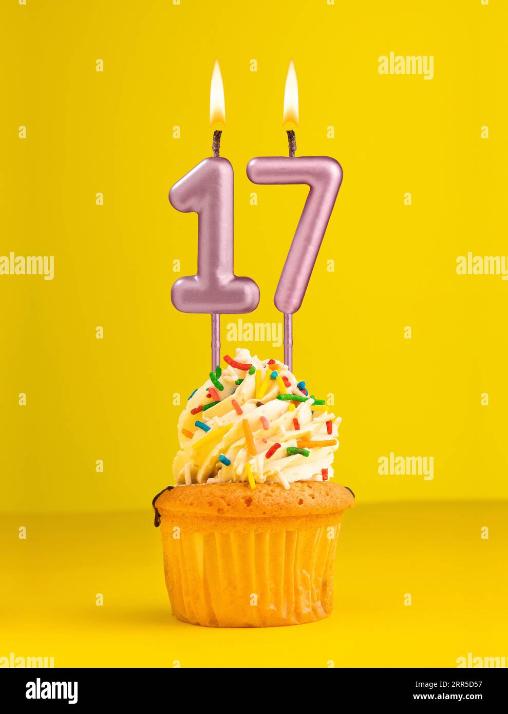 Birthday candle number 17 - Invitation card with yellow background ...