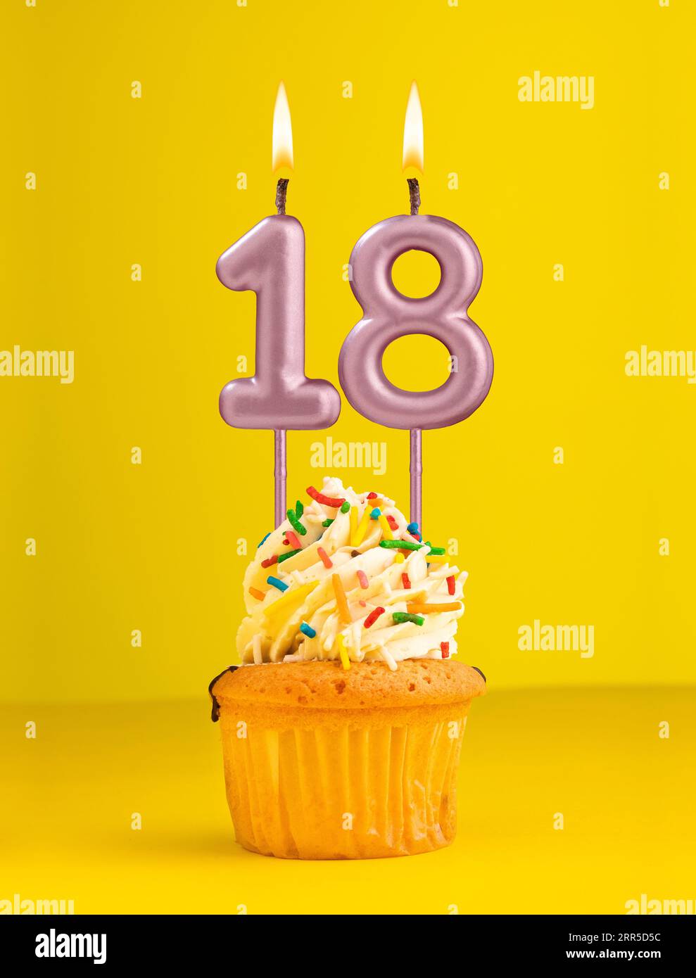 Number 18 candle - Birthday card design in yellow background Stock ...