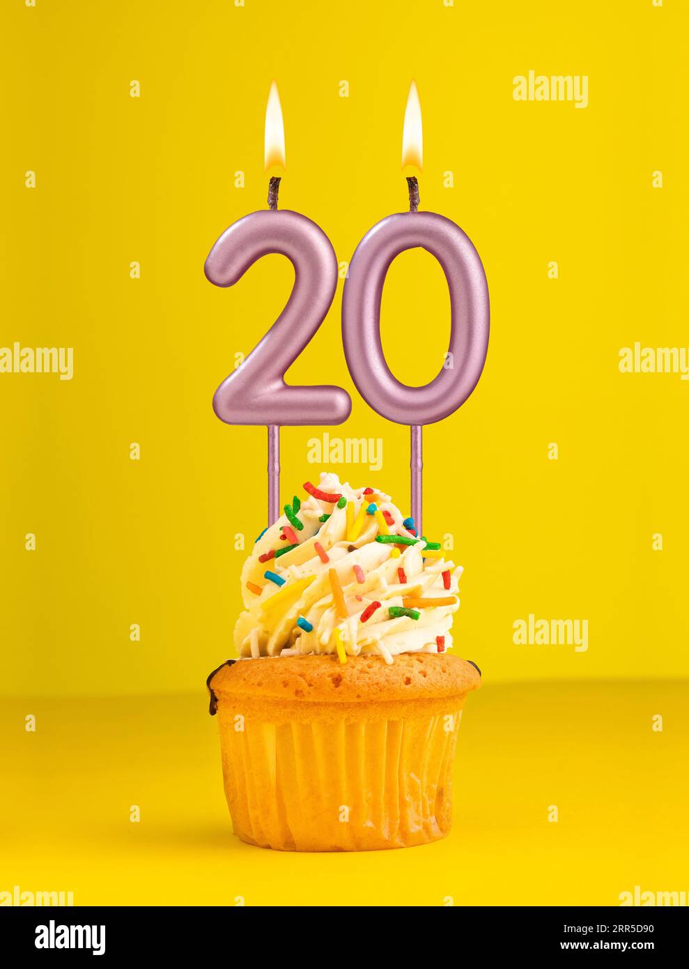 Number 20 candle - Birthday card design in yellow background Stock ...