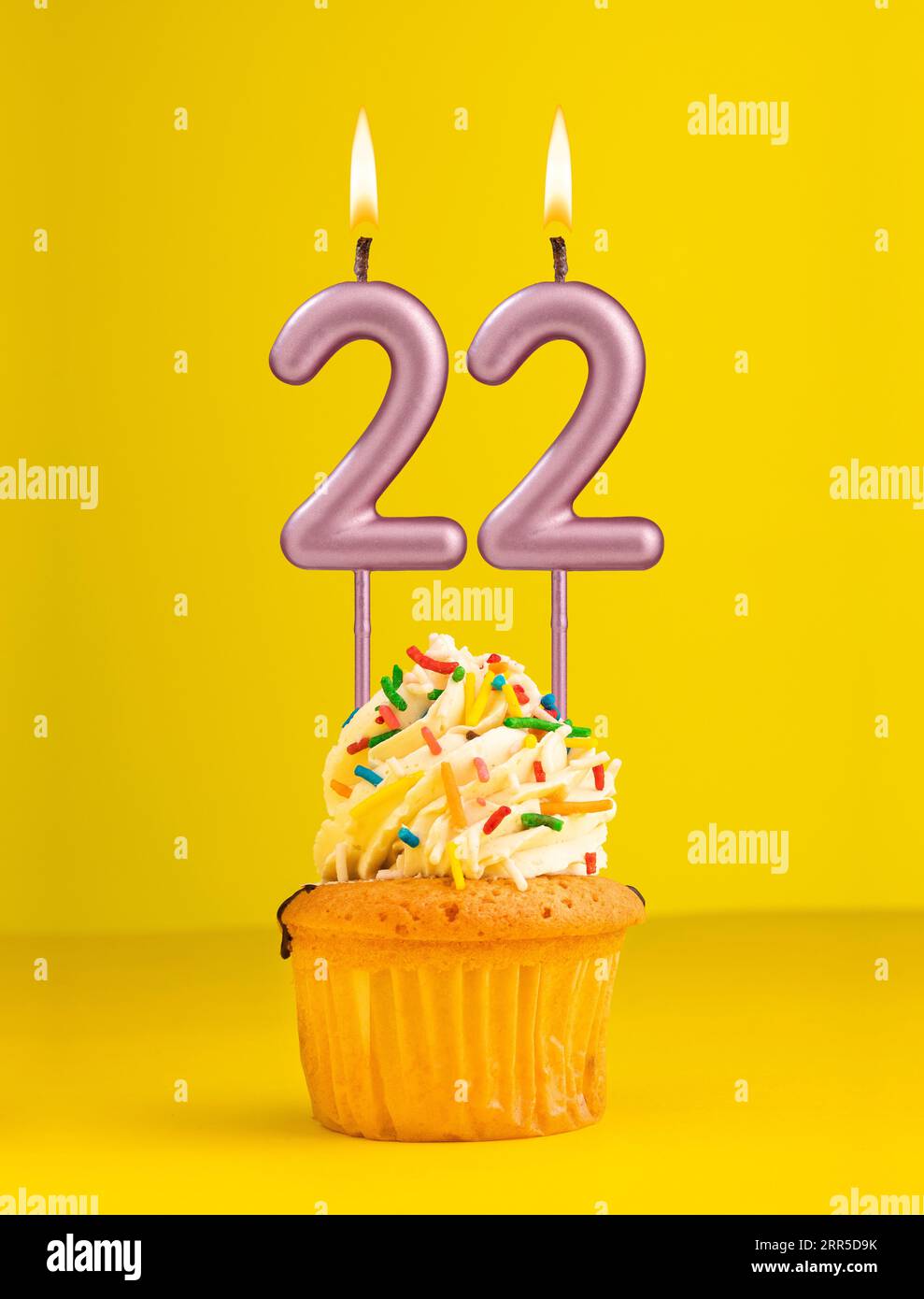 Number 22 candle - Birthday card design in yellow background Stock ...