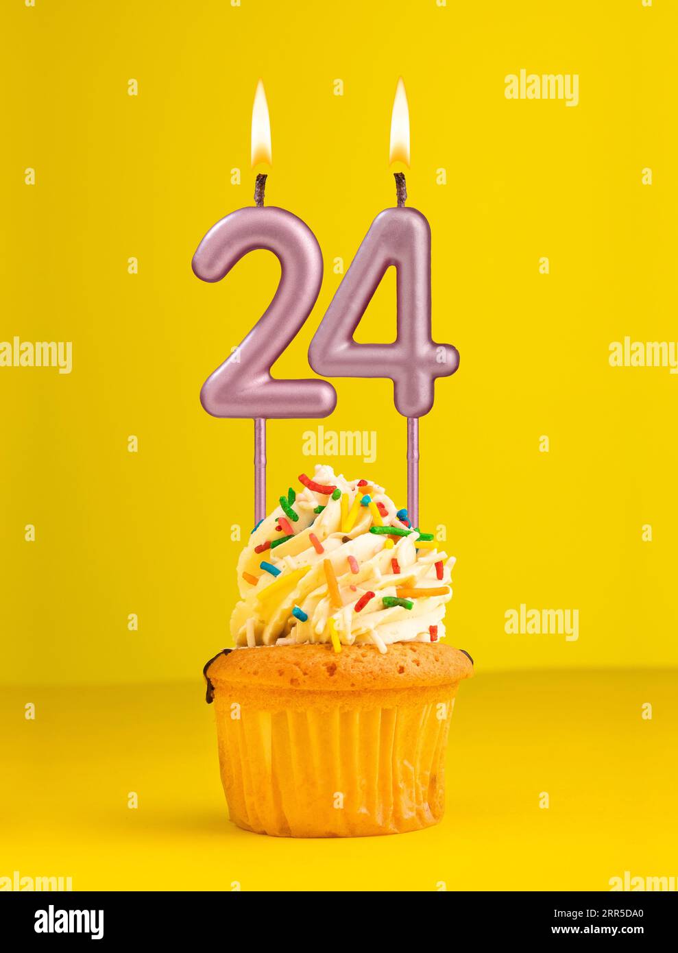 Number 24 candle - Birthday card design in yellow background Stock ...