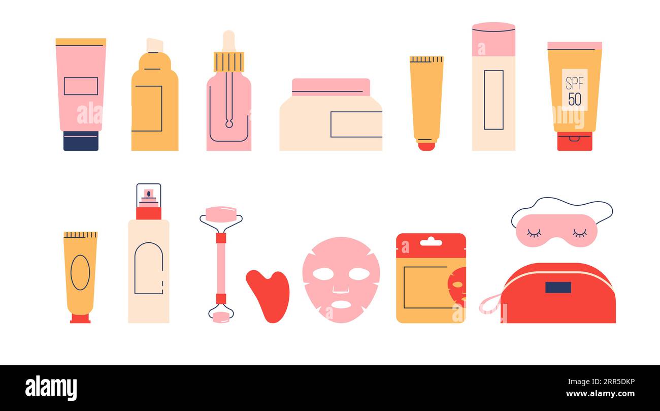 Skin Care products illustrations, skincare routine. Cream, lotion, mask ...