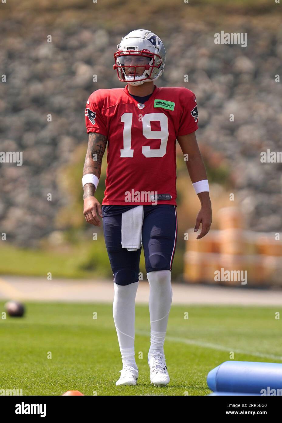 New England Patriots quarterback Matt Corral warms up during an NFL ...