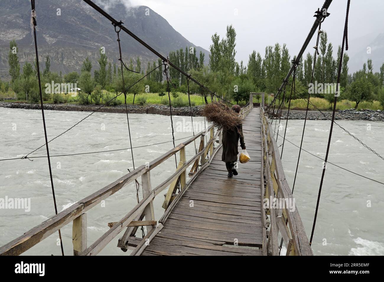 Villager crossing a wooden bridge in Pakistan Stock Photo - Alamy
