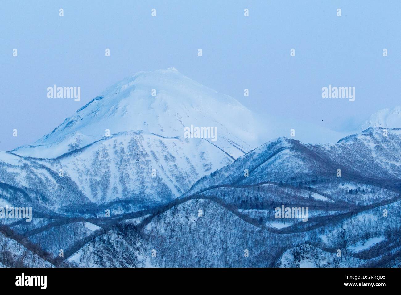 Mountain scenery of the island Hokkaido. Many hills and large mountains ...