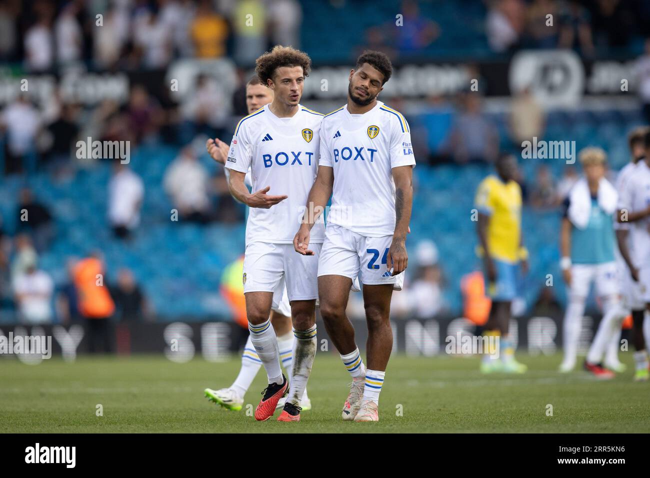 Ethan Ampadu of Leeds United comforts Georginio Rutter of Leeds United ...