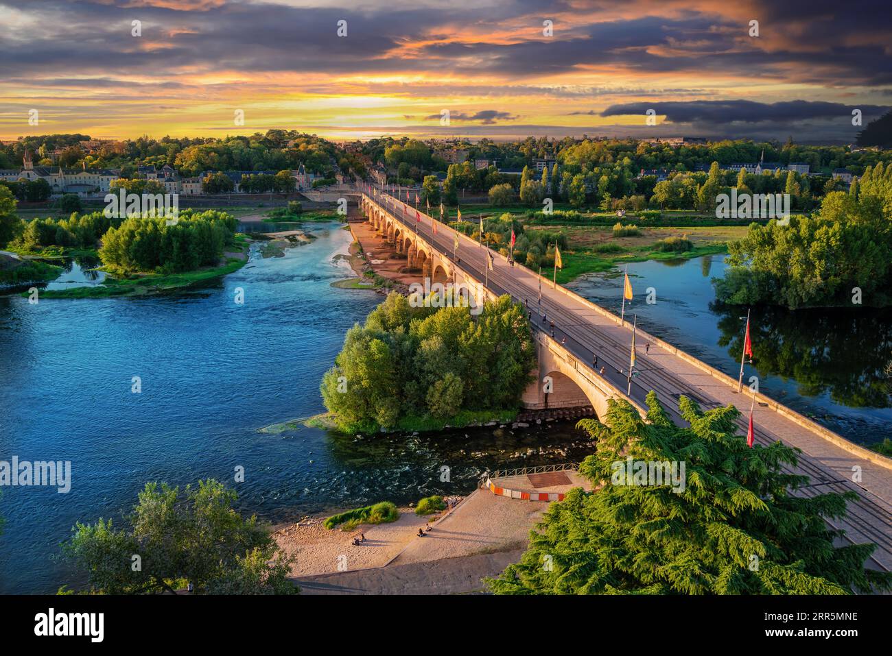 Aerial skyline view of the famous Wilson Bridge over the River Loire ...