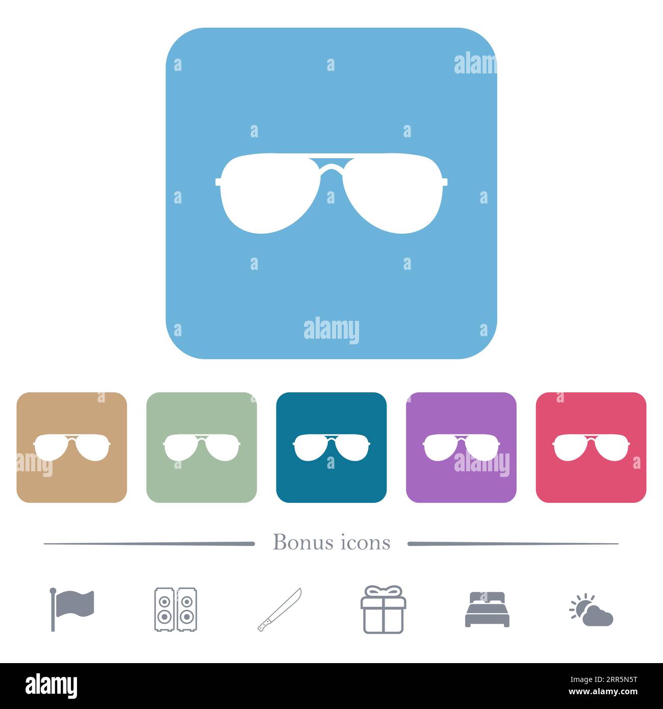 Aviator sunglasses white flat icons on color rounded square backgrounds ...
