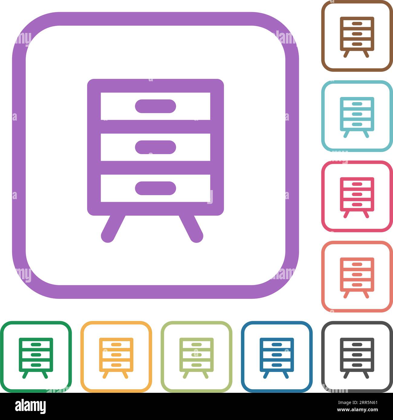 Filing cabinet outline simple icons in color rounded square frames on white background Stock ...