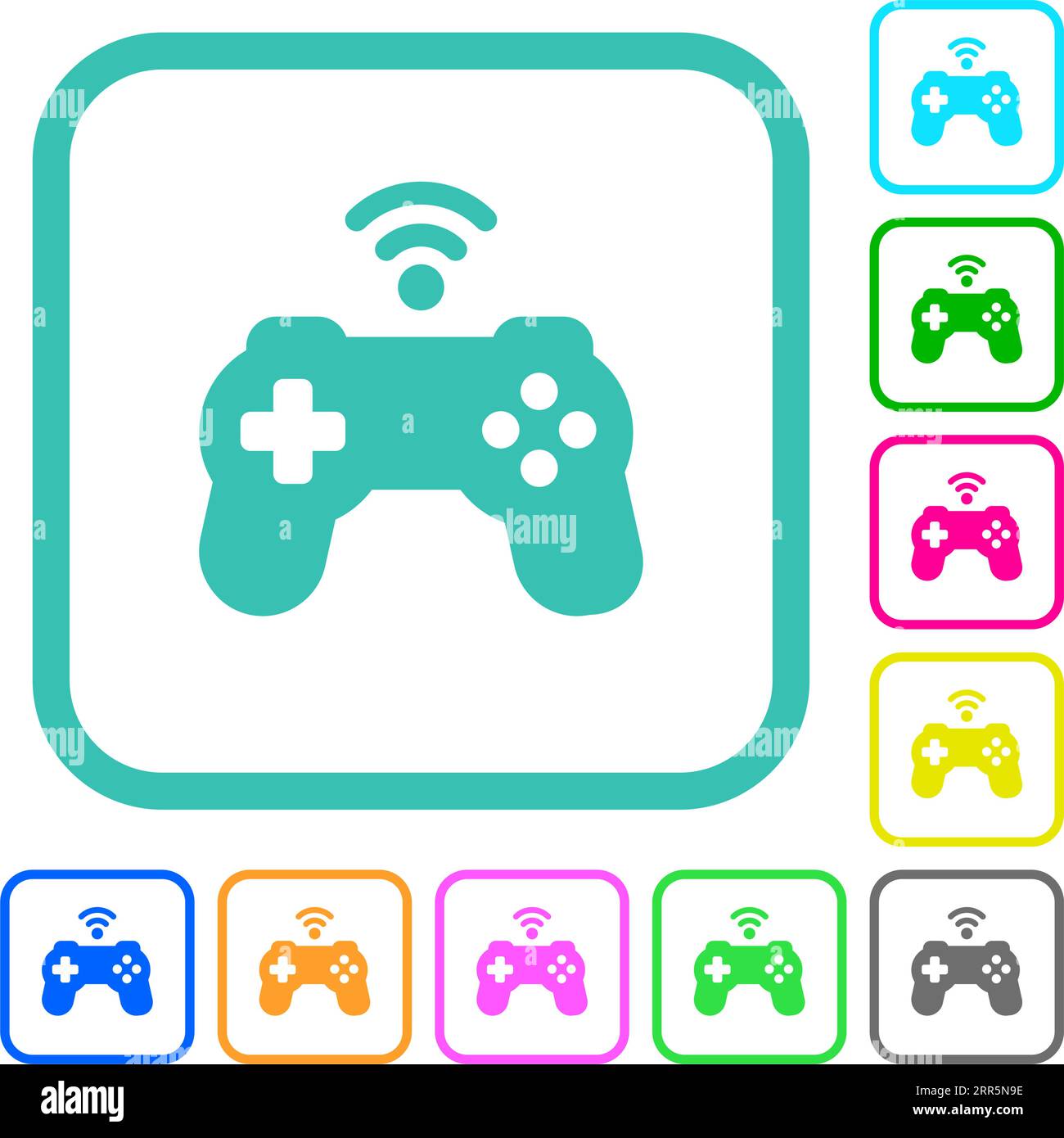 Wireless game controller solid vivid colored flat icons in curved ...