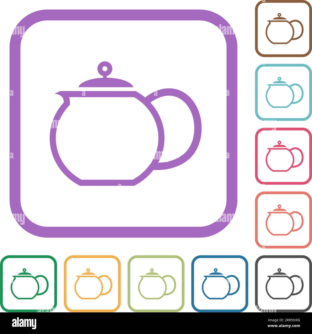 Teapot outline simple icons in color rounded square frames on white ...